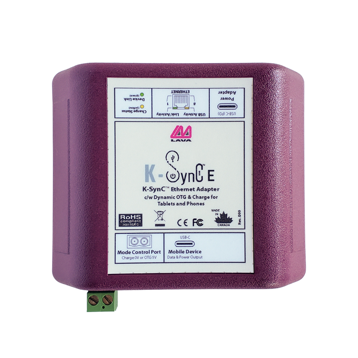 LAVA K-SynC E Power Adapter for Tablets + Ethernet & OTG